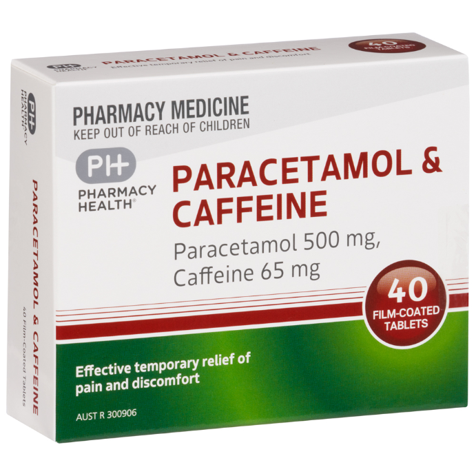 PHARMACY HEALTH Paracetamol 500mg & Caffeine 65mg 40 Tablets | AHPC ...
