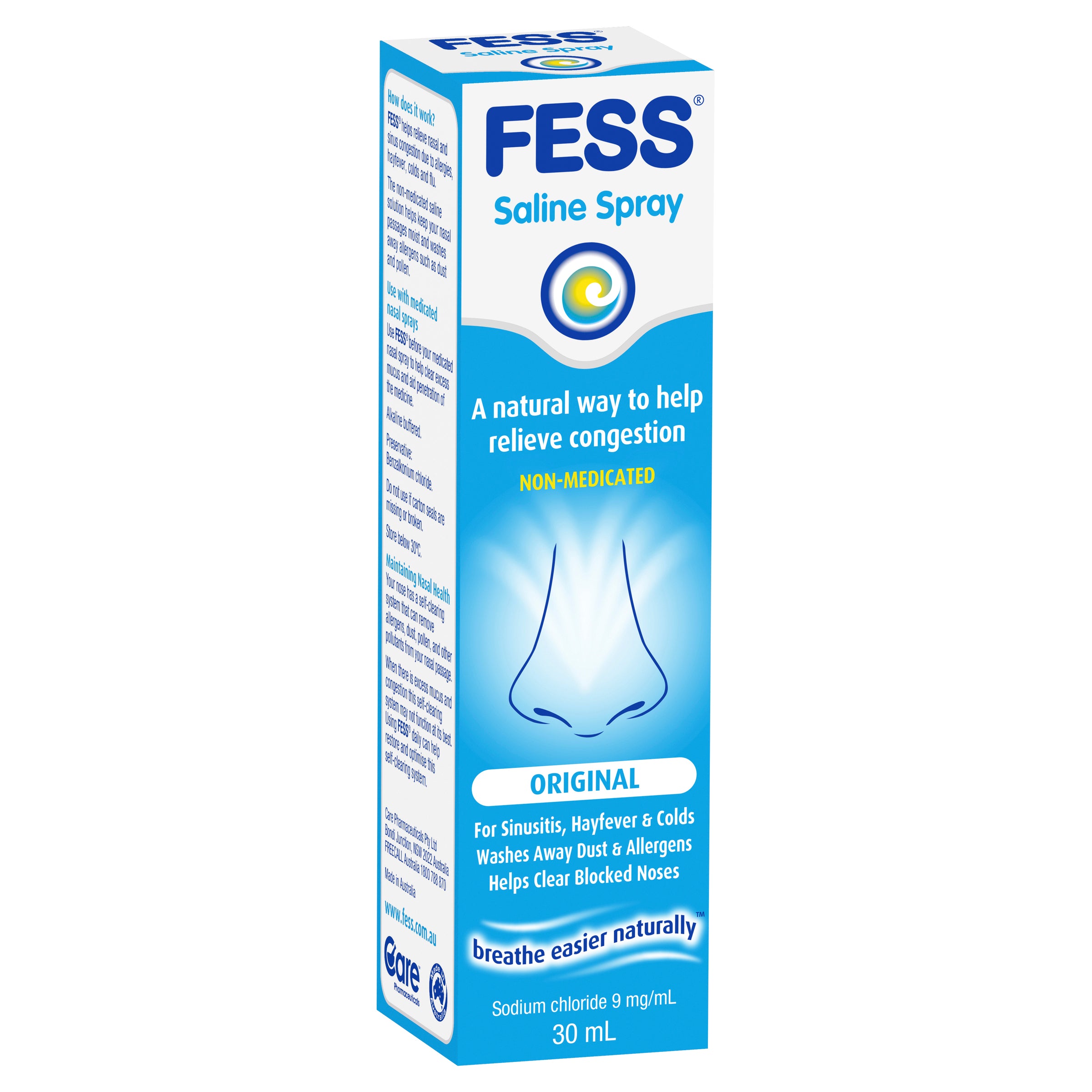 Fess Nasal Saline Solution Spray Blocked Sinus Relief Decongestant Mis