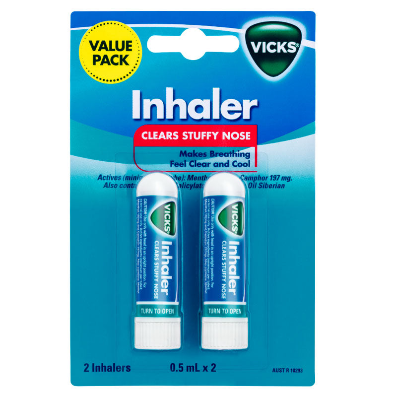 Vicks Inhaler Nasal Decongestant 2 Pack Blocked Nose Congestion Natura