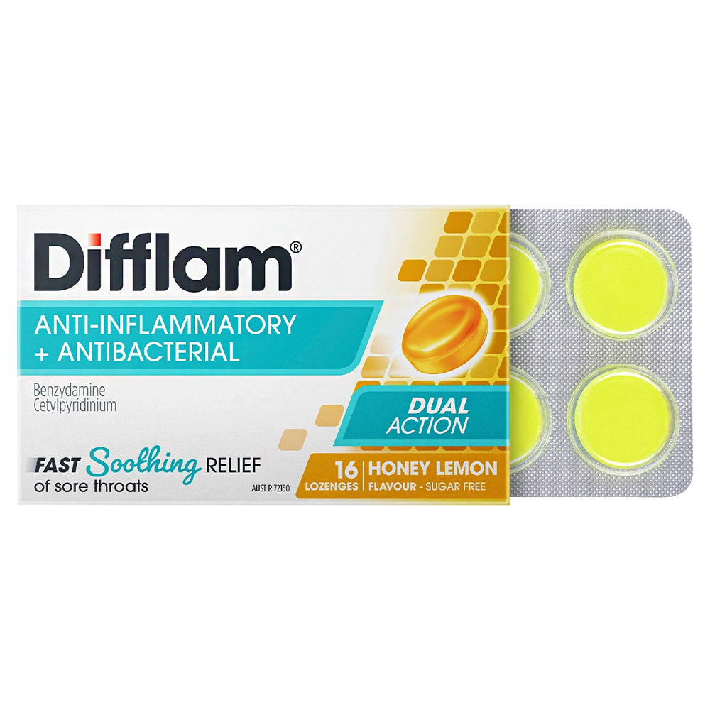 Difflam Sugar Free Honey & Lemon 16 Lozenges Rapid Numb Sore Throat Pa ...
