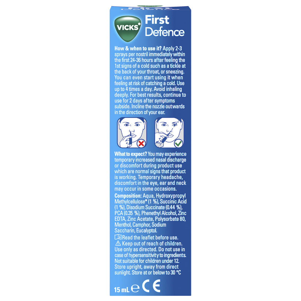 Vicks First Defence Nasal Spray Coughs Cold Flu Relief Nose Decongesta