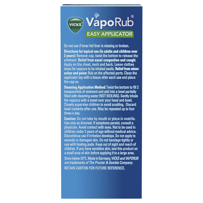 Vicks Vaporub Easy Applicator Vaporising Ointment Cough Nasal Deconges