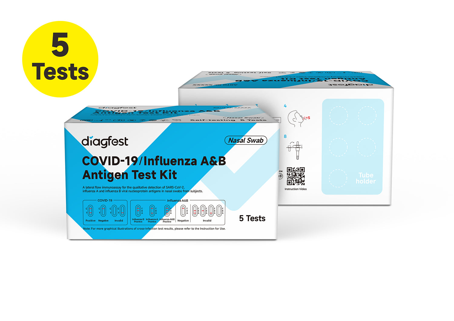 Diagfest Covid-19 / Influenza A & B Antigen Test Kit 1/5/20/25 Pack (3 ...